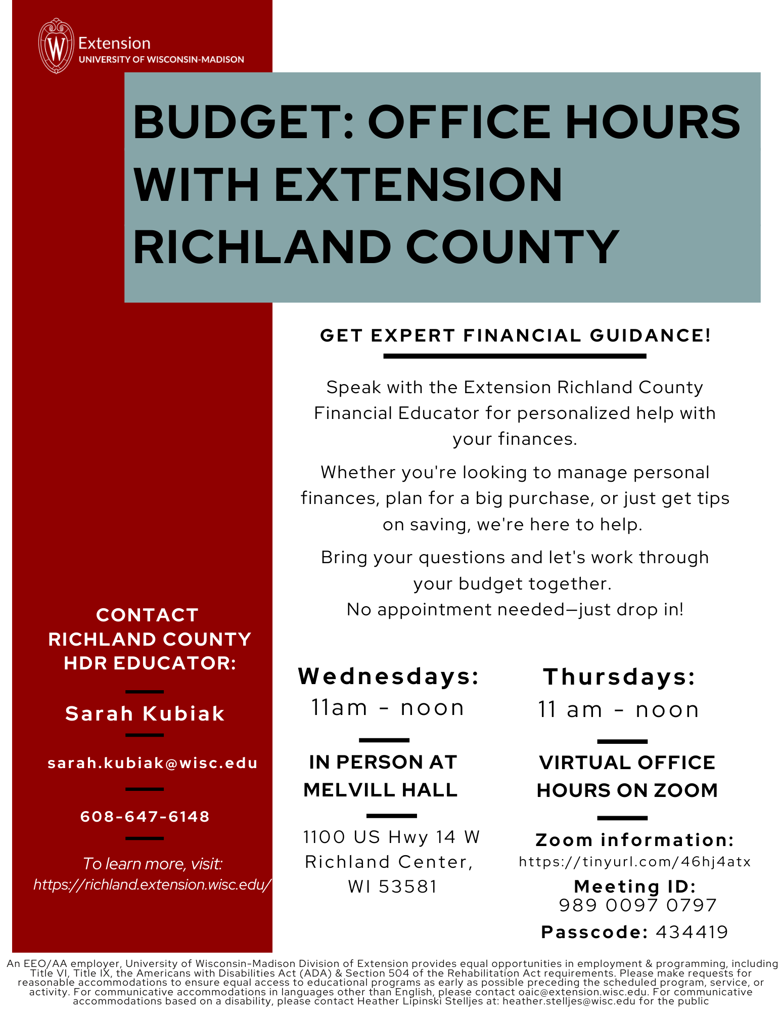 Budget: Office Hours – Extension Richland County